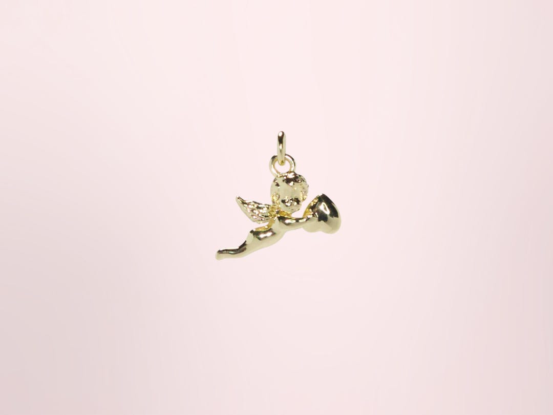 Gold Cherub Charm, 18K Gold Charm, Heart Charms, Cute Cherub Charm ...