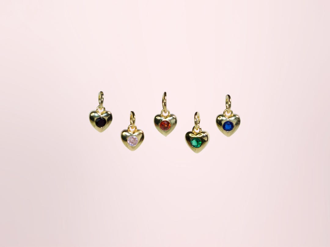 Gold Tiny Heart Charm, 18K Gold Charm, Birthstone Charms, Gold Zodiac ...