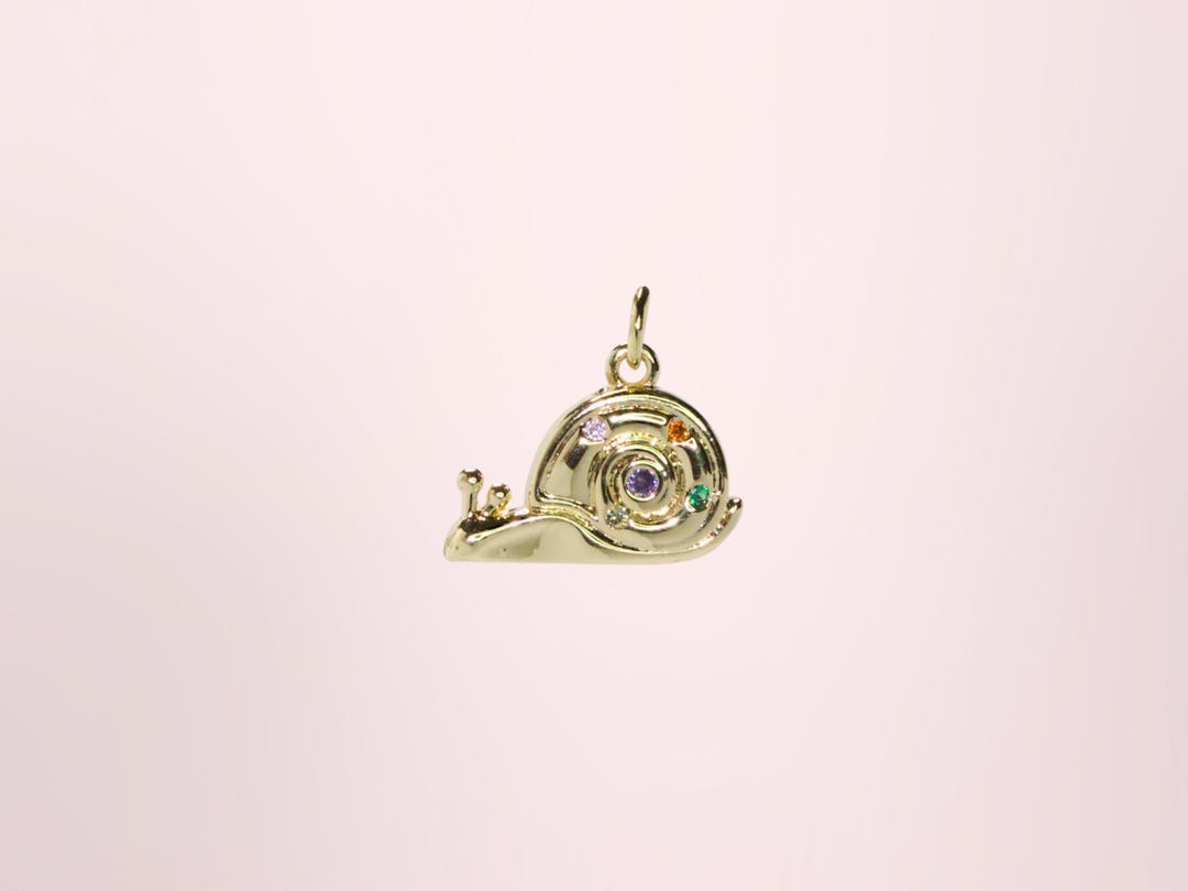 Gold Snail Charm, 18K Gold Charm, Insect Charm, Zircon Snail Charm ...