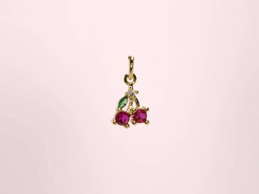 Gold Cherry Charm, 18K Gold Charm, Cherries Charm, Gold Fruit Charms ...