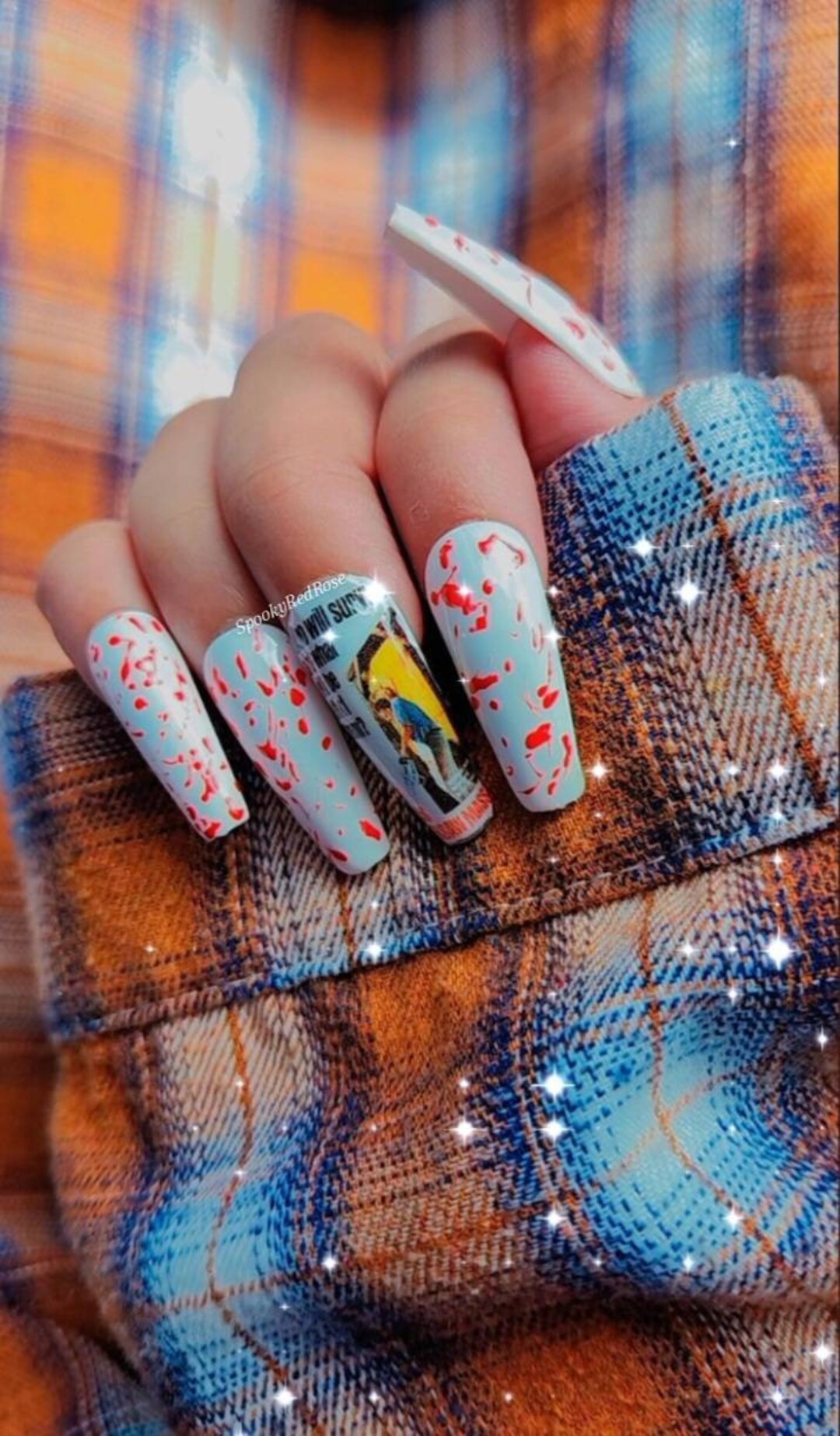 Leather Face Chainsaw Blood Splatter Press on Nail Set Halloween Glue ...