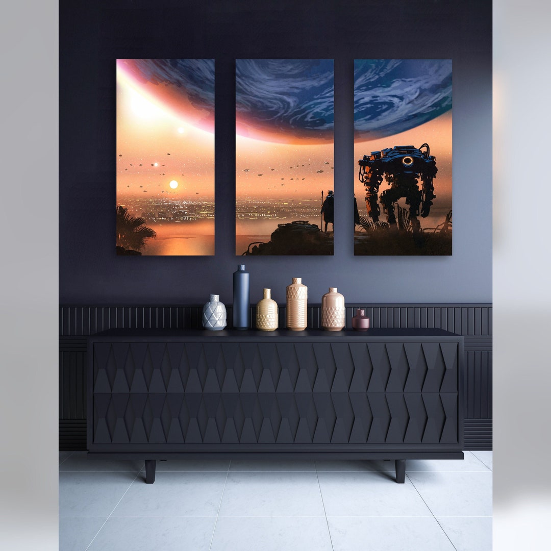 Futuristic Visitors Canvas Art, Astronaut + Robot + Space Art, Epic Sci ...