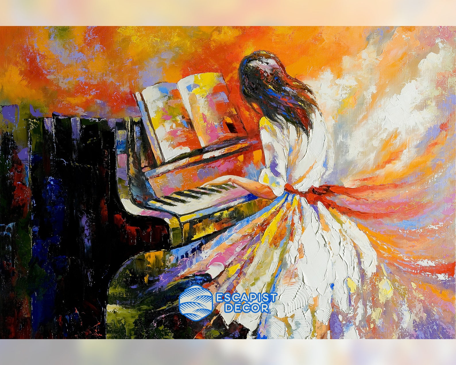 Angel of Music Canvas Art Colorful Painting of Girl in White - Etsy