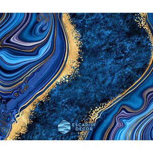Marbled Blue Geode + Gold Canvas Print, Abstract Navy Blue/gold Art ...