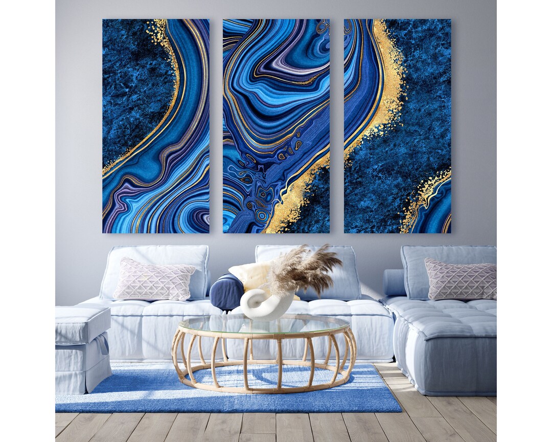 Marbled Blue Geode + Gold Canvas Print, Abstract Navy Blue/gold Art ...