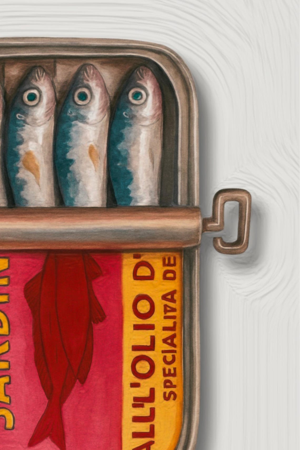 Retro Sardine Can Art Print Vintage Italian Food Poster Bold Red Yellow ...
