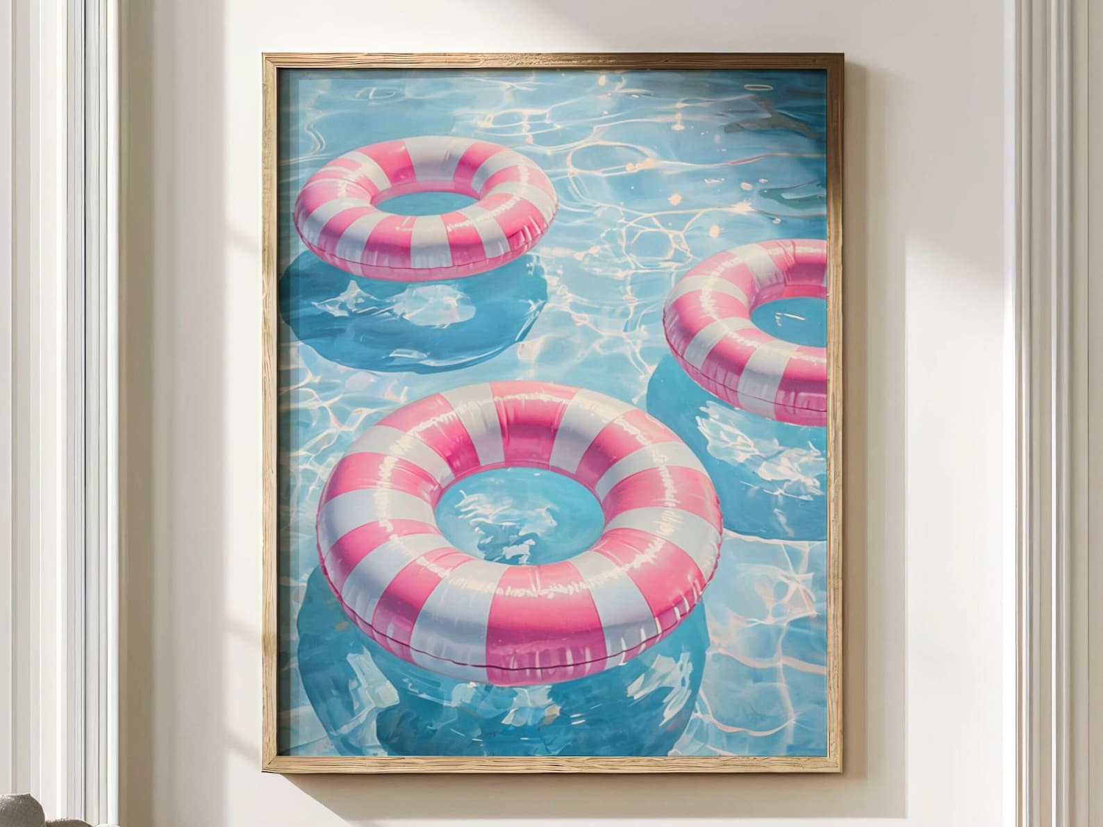 Summer Pool Art Print, Pink Float Wall Art, Coastal Home Decor, Vibrant ...