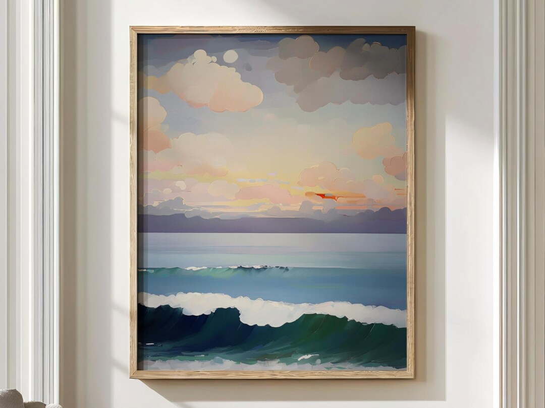 Sunset Ocean Wave Print Coastal Wall Art, Serene Seascape for Beach ...