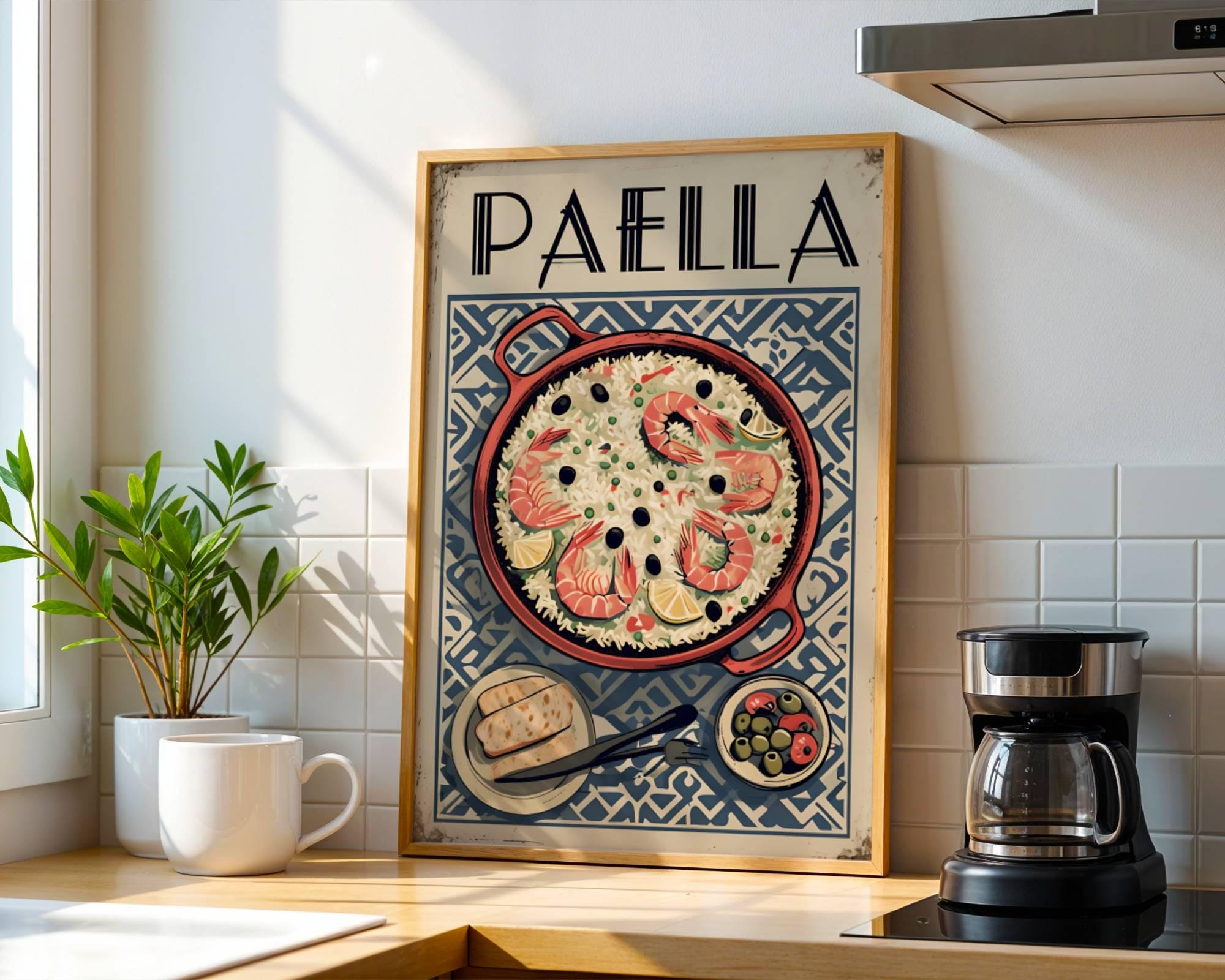 Paella Kitchen Poster, Spanish Food Wall Art, Mediterranean Tapas Print ...