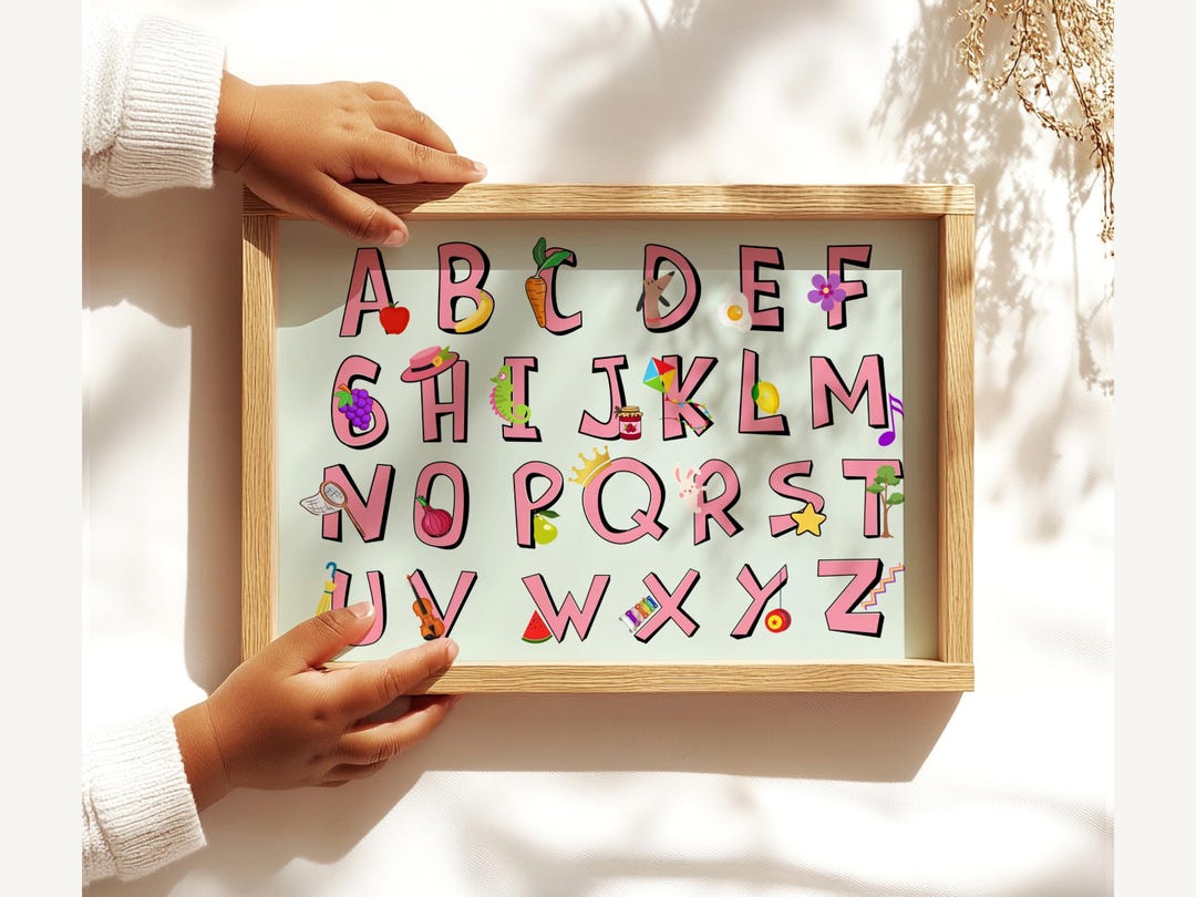 Pink Alphabet Wall Art, A–Z Educational Poster for Kids, Cute ...