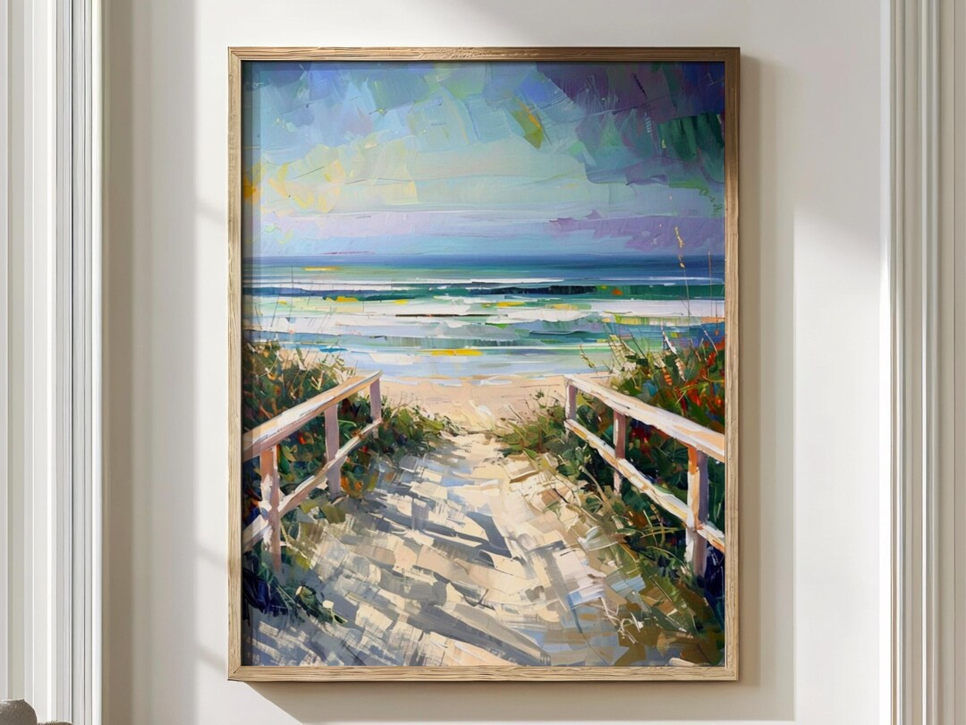Beach Path Coastal Wall Art Print, Colorful Seaside Boardwalk Painting ...