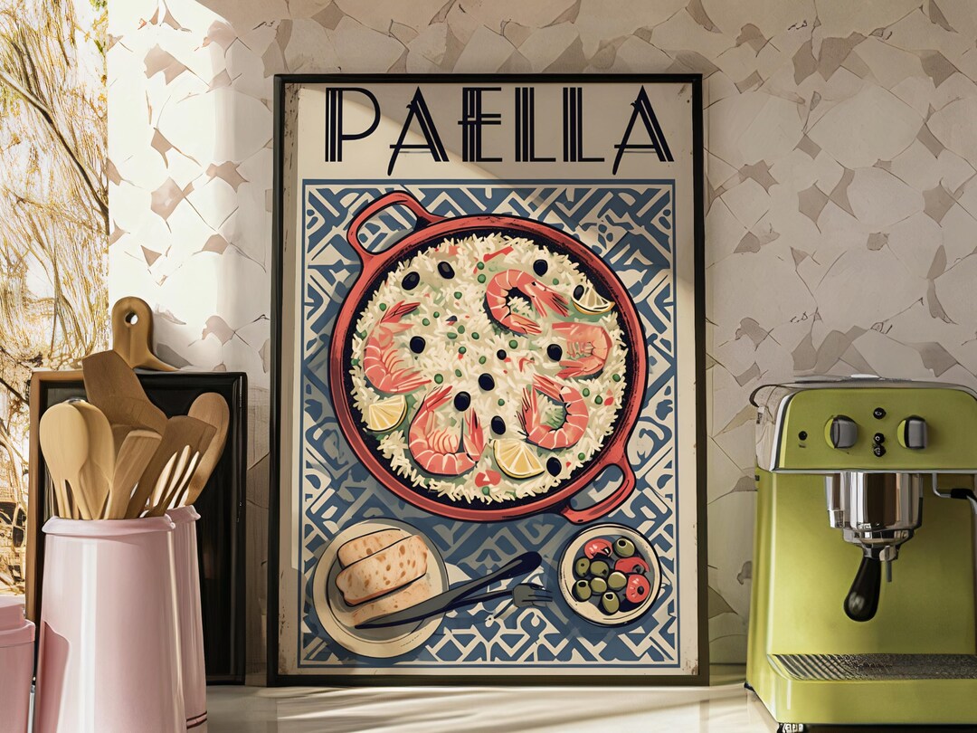 Paella Kitchen Poster - Spanish Food Wall Art, Mediterranean Cuisine ...