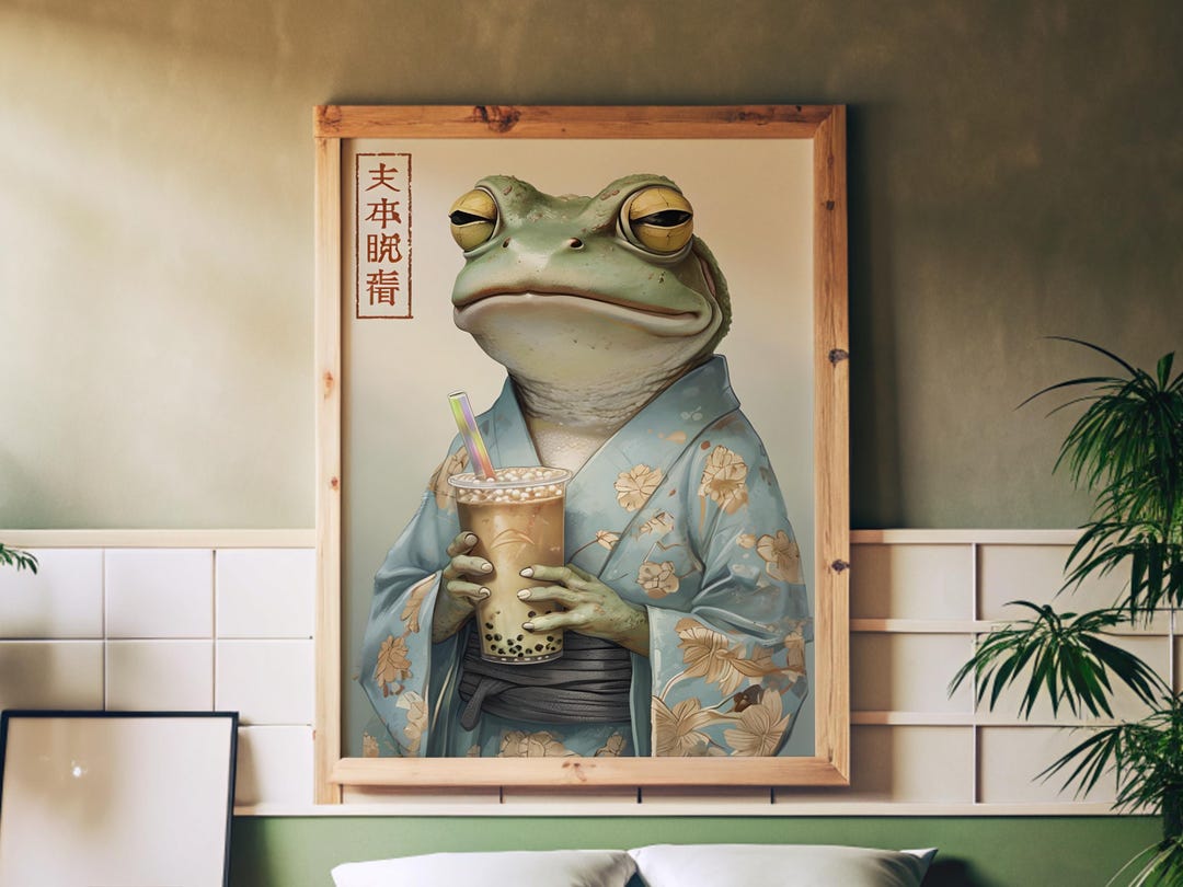 Bubble Tea Frog Print – Japanese Frog Art in Kimono – Boba Tea Wall Art ...