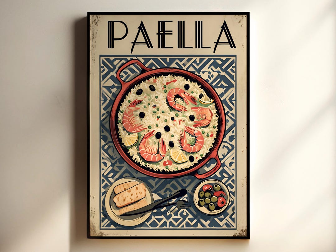 Paella Kitchen Poster, Spanish Food Wall Art, Mediterranean Tapas Print ...