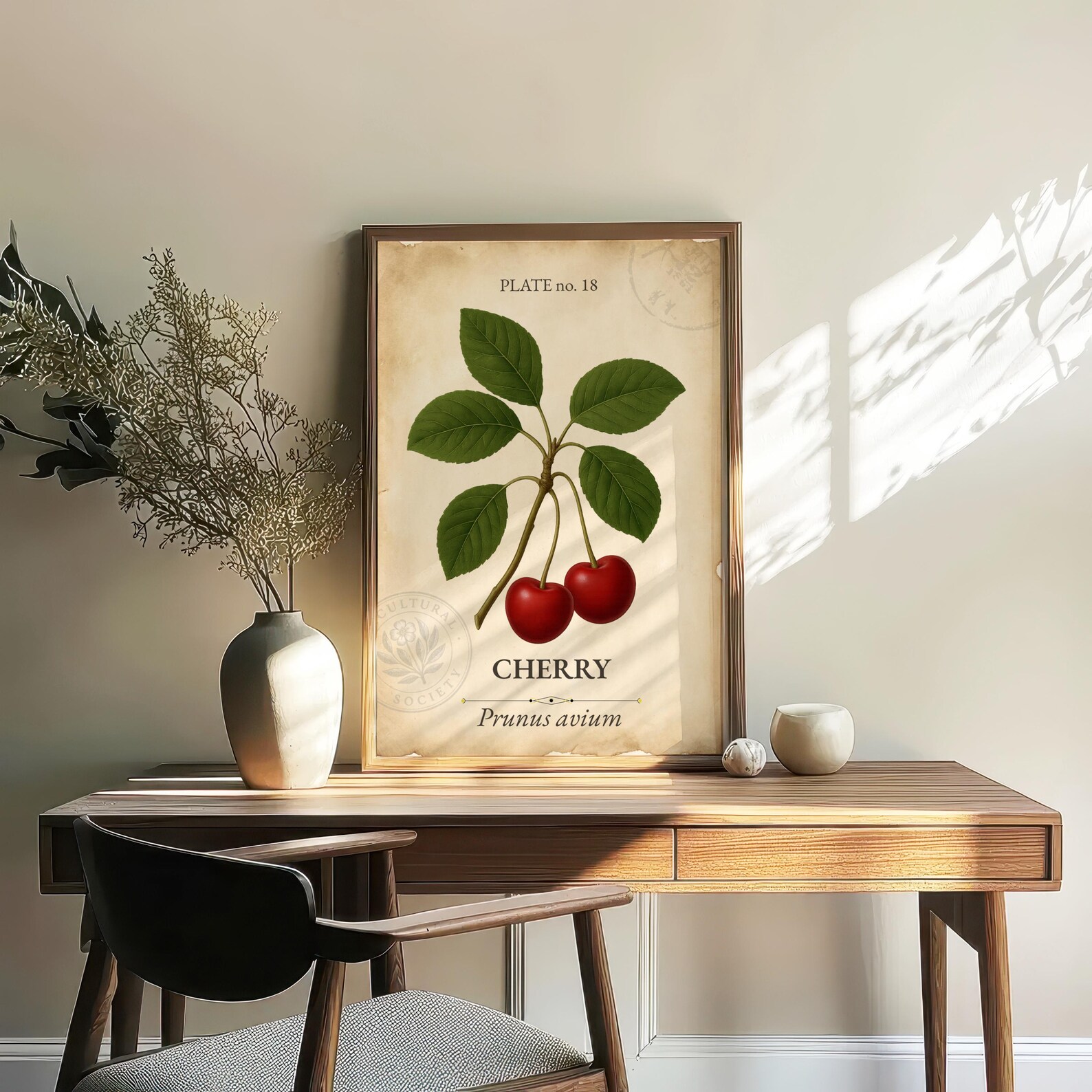 Cherry Vintage Fruit Poster, Botanical Kitchen Wall Art, Prunus Avium ...