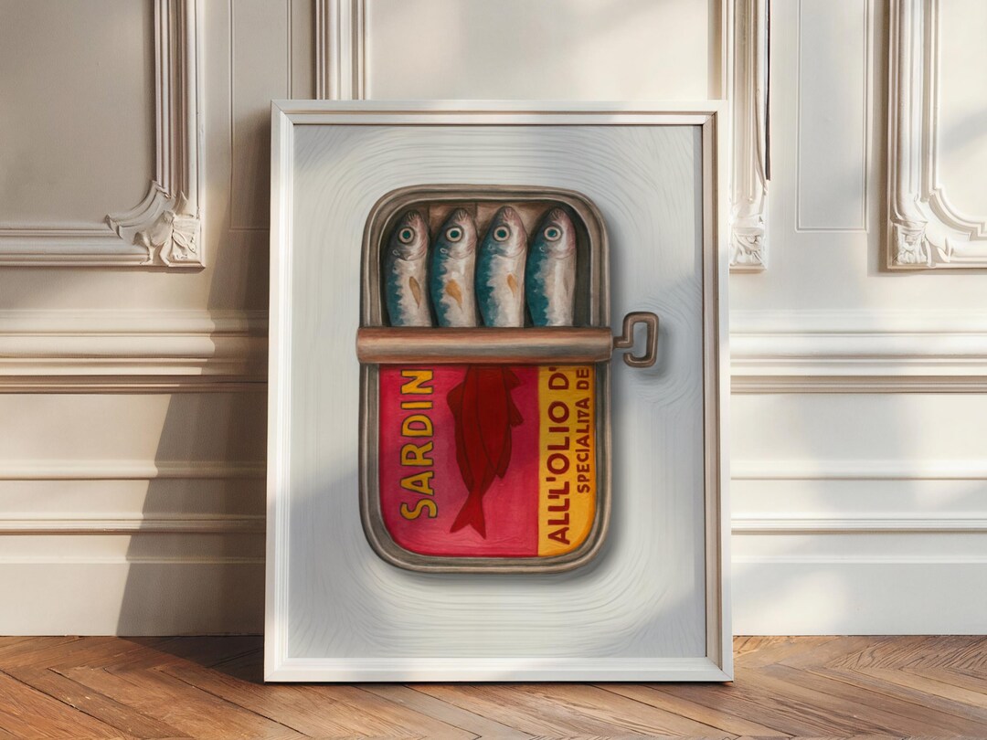 Retro Sardine Can Art Print Vintage Italian Food Poster Bold Red Yellow ...