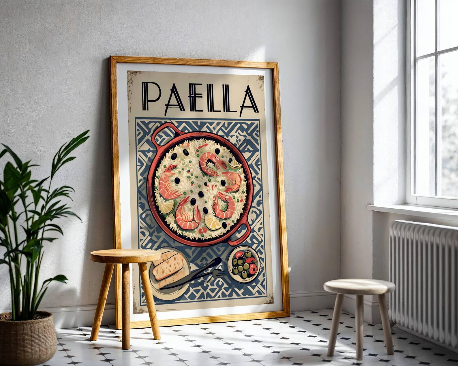 Paella Kitchen Poster, Spanish Food Wall Art, Mediterranean Tapas Print ...