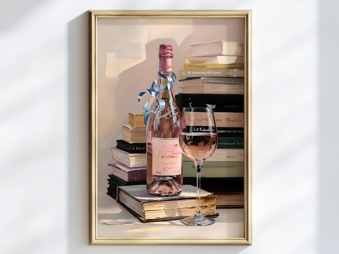 Champagne and Books Wall Art, Feminine Still Life Print for Women, Cozy ...