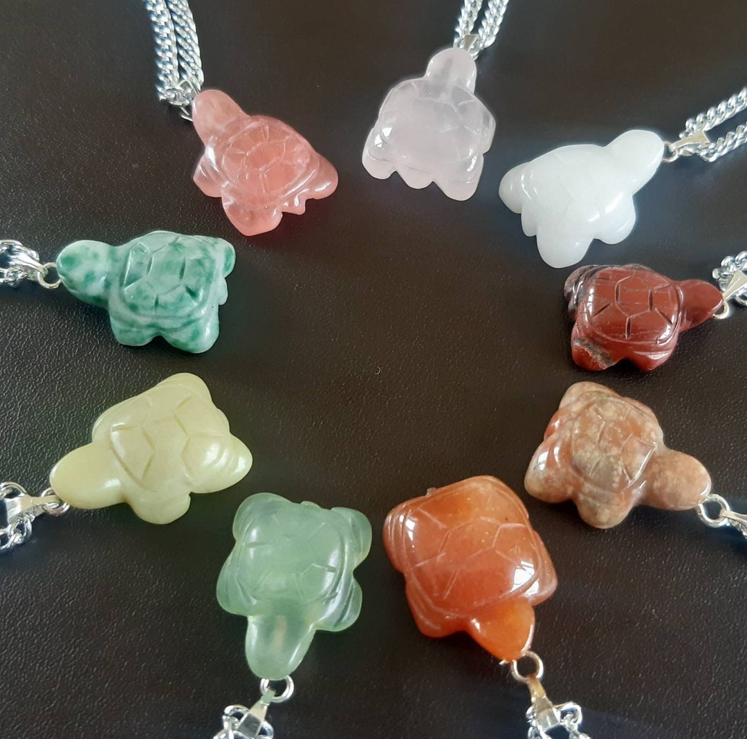 Carved Gemstone Turtle Pendant Necklace. Gemstone Animal Pendants - Etsy