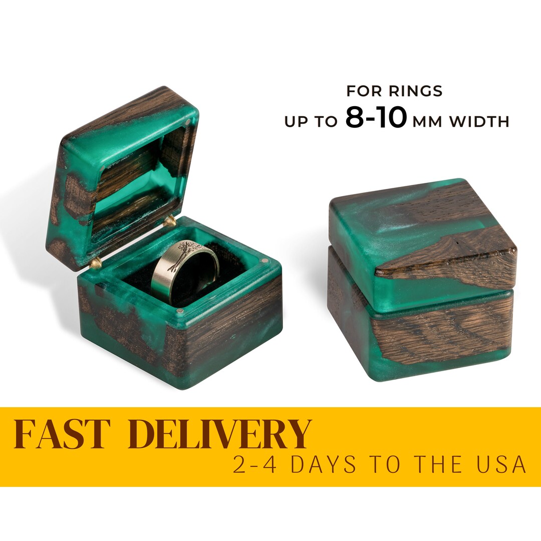 MUSE green Epoxy Resin & Wood Engagement Ring Box. Wooden Jewerly Gift ...