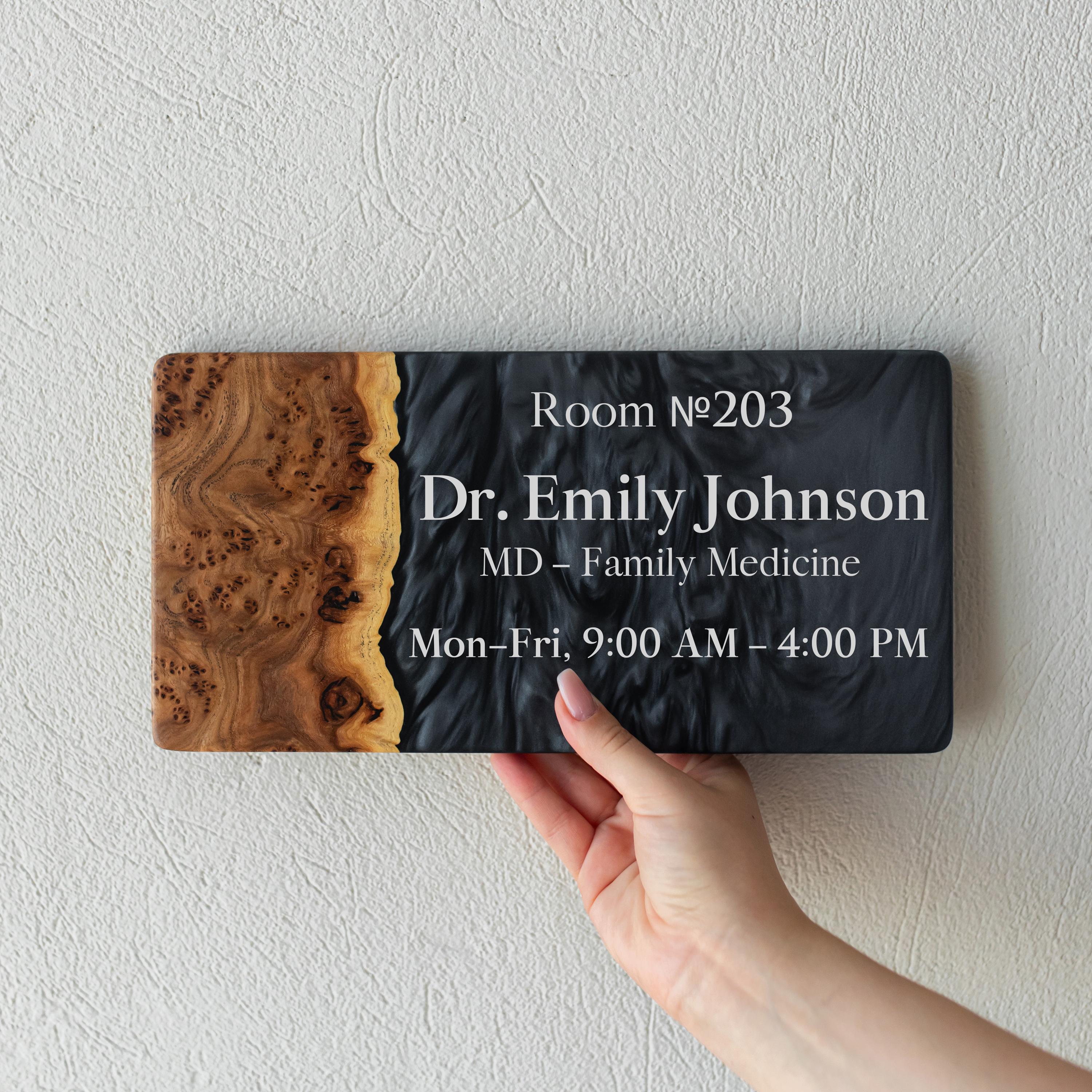Wall Name Plate From Epoxy & Wood Front Door. Hospital Name Sign as ...