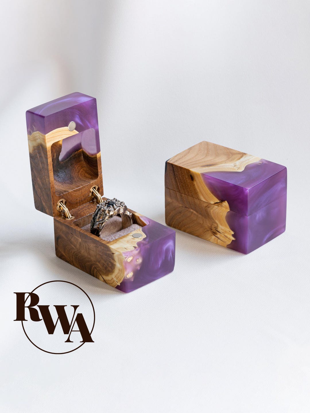 CHORD – Purple Resin & Wood Engagement Ring Box. Custom Ring Box ...