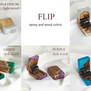 FLIP pearl Resin & Wood Engagement Ring Box Personalized. Compact ...