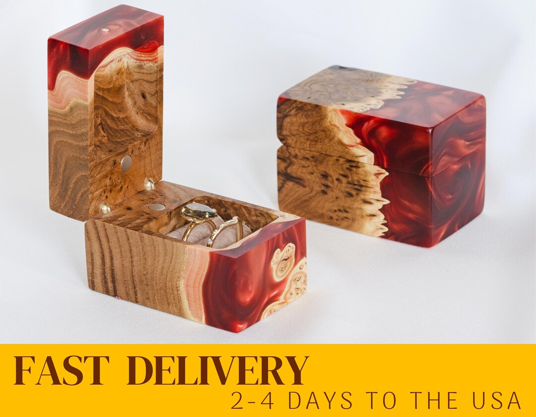 CHORD ruby Red Resin & Wood Double Ring Box. Luxury Ring - Etsy