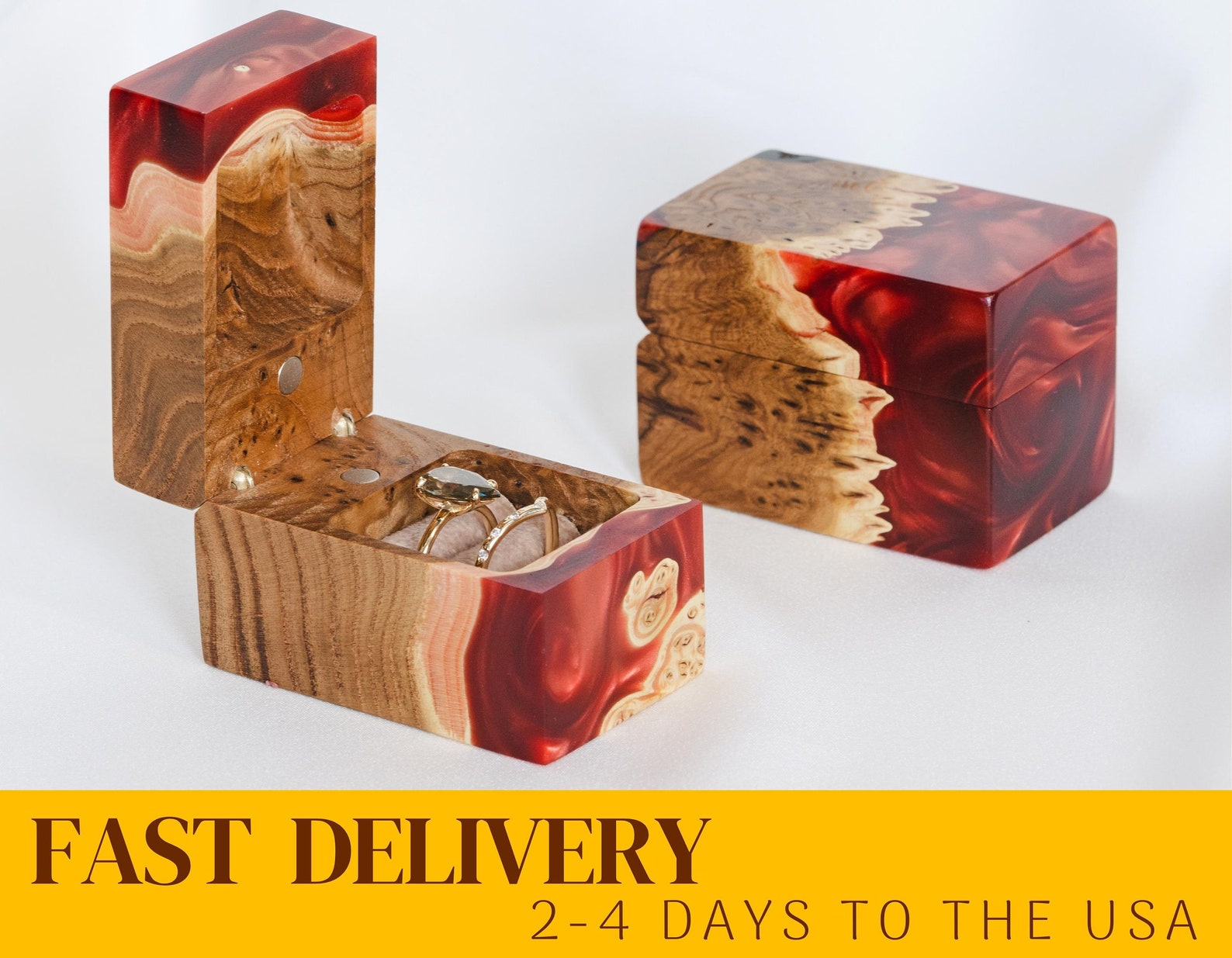CHORD ruby Red Resin & Wood Double Ring Box. Luxury Ring - Etsy