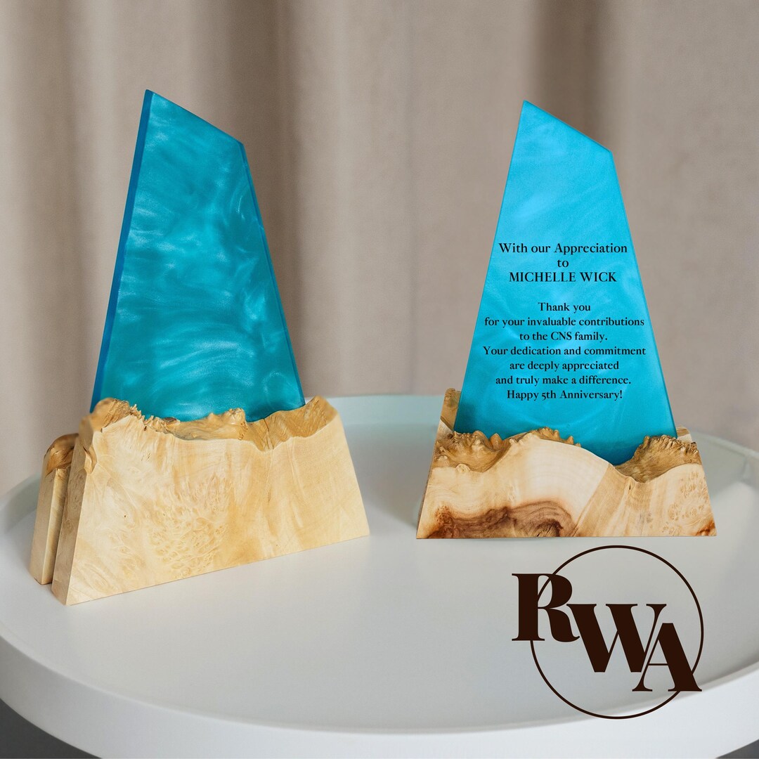 Aqua Blue Epoxy & Wood Trophy Award – Superlative Awards as Teacher ...