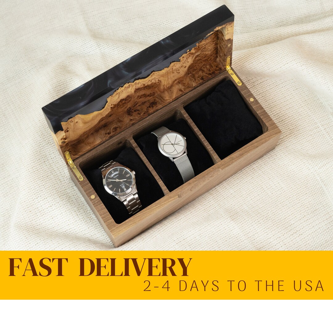 TEMPO Resin & Wood Watch Box for Men. Black Watches Case as Unique ...