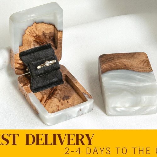 FLIP Purple Epoxy & Wood Engagement Ring Box. Compact Wooden - Etsy