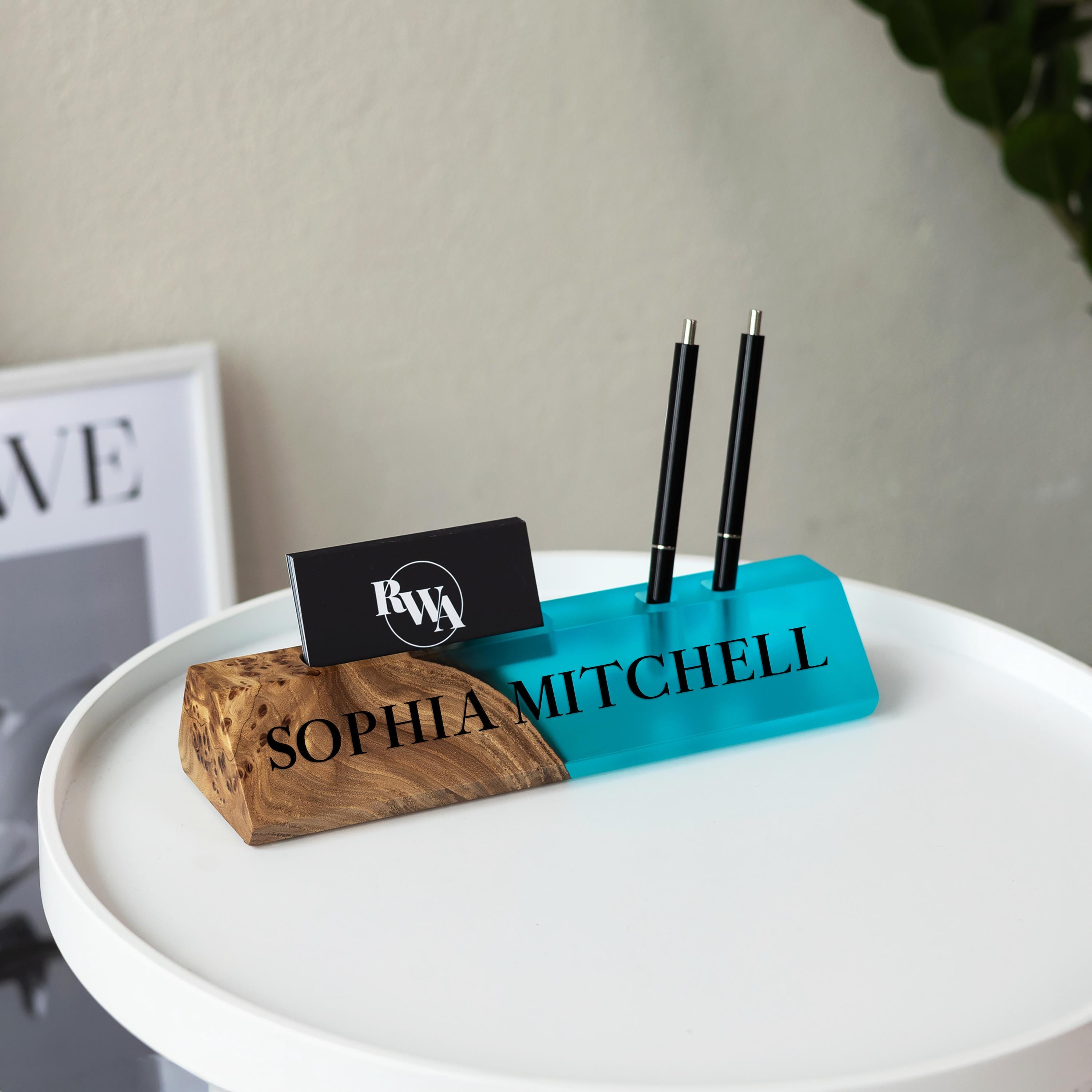Desk Name Plate With Card Holder & Pen Holders. Office Desk Organizer ...