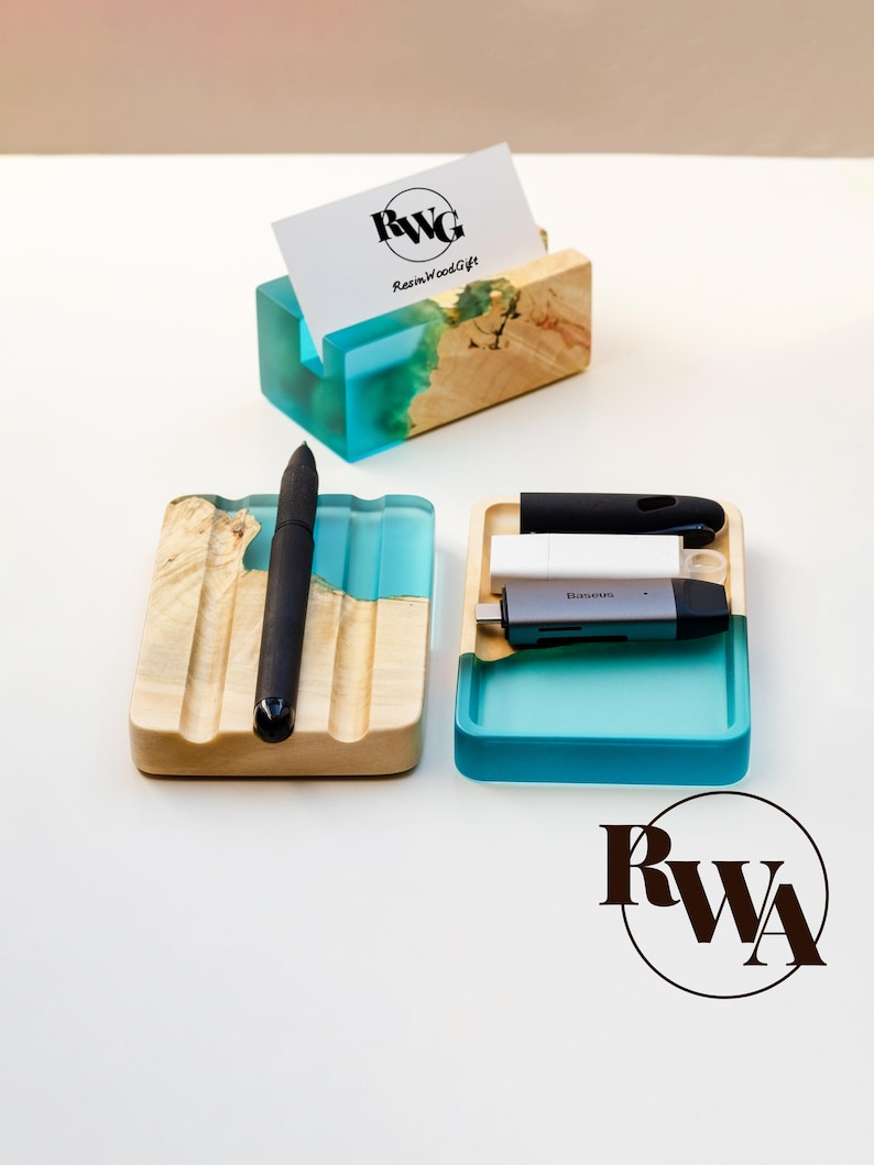 ELEMENT – desk Organizer Set With Epoxy Resin. Wood Engraving Coworker ...