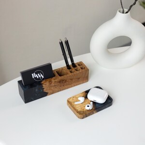 ELEMENT – office Desk Accessories for Men. Resin & Wood Desk Organizer ...