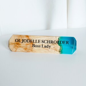 Epoxy & Wood Custom Desk Name Plate. Wooden Name Triangle Desk Plate ...