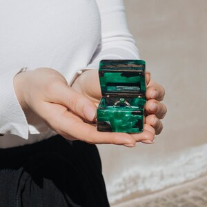 MUSE – green Epoxy Resin & Wood Engagement Ring Box. Personalized ...