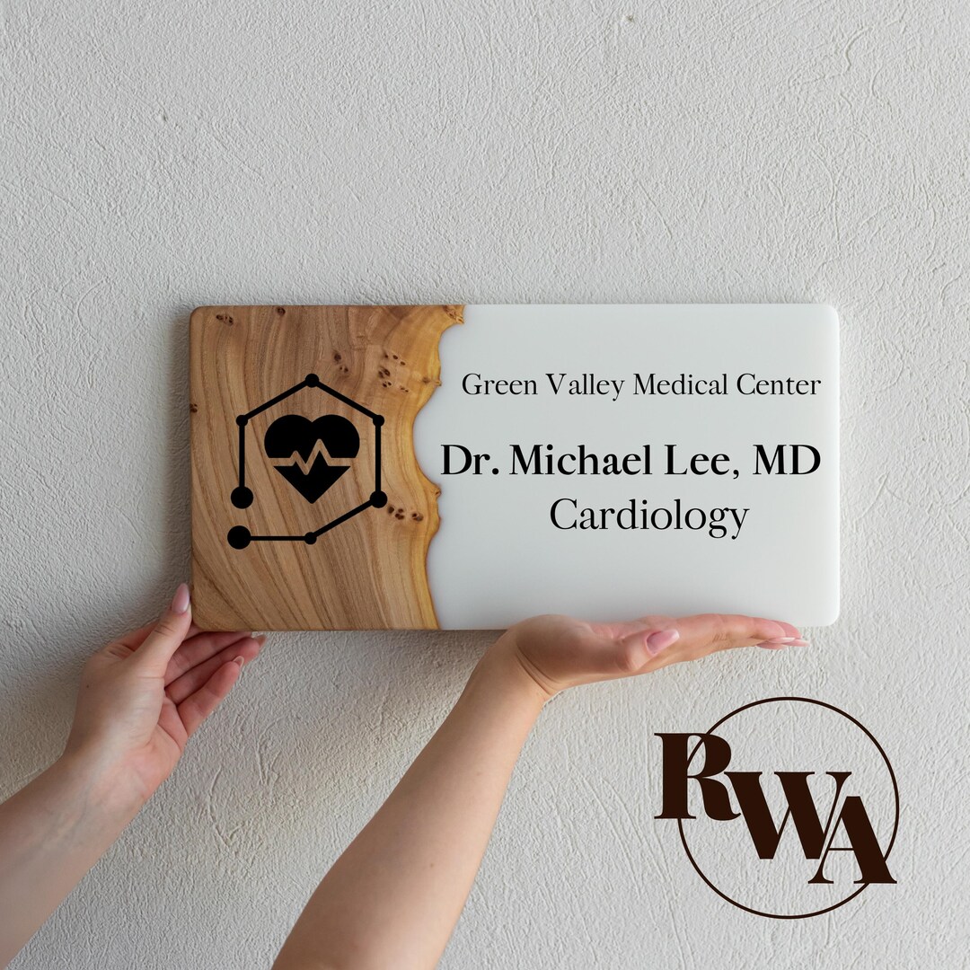 Wall Name Plate From Epoxy & Wood Front Door. Hospital Name Sign as ...