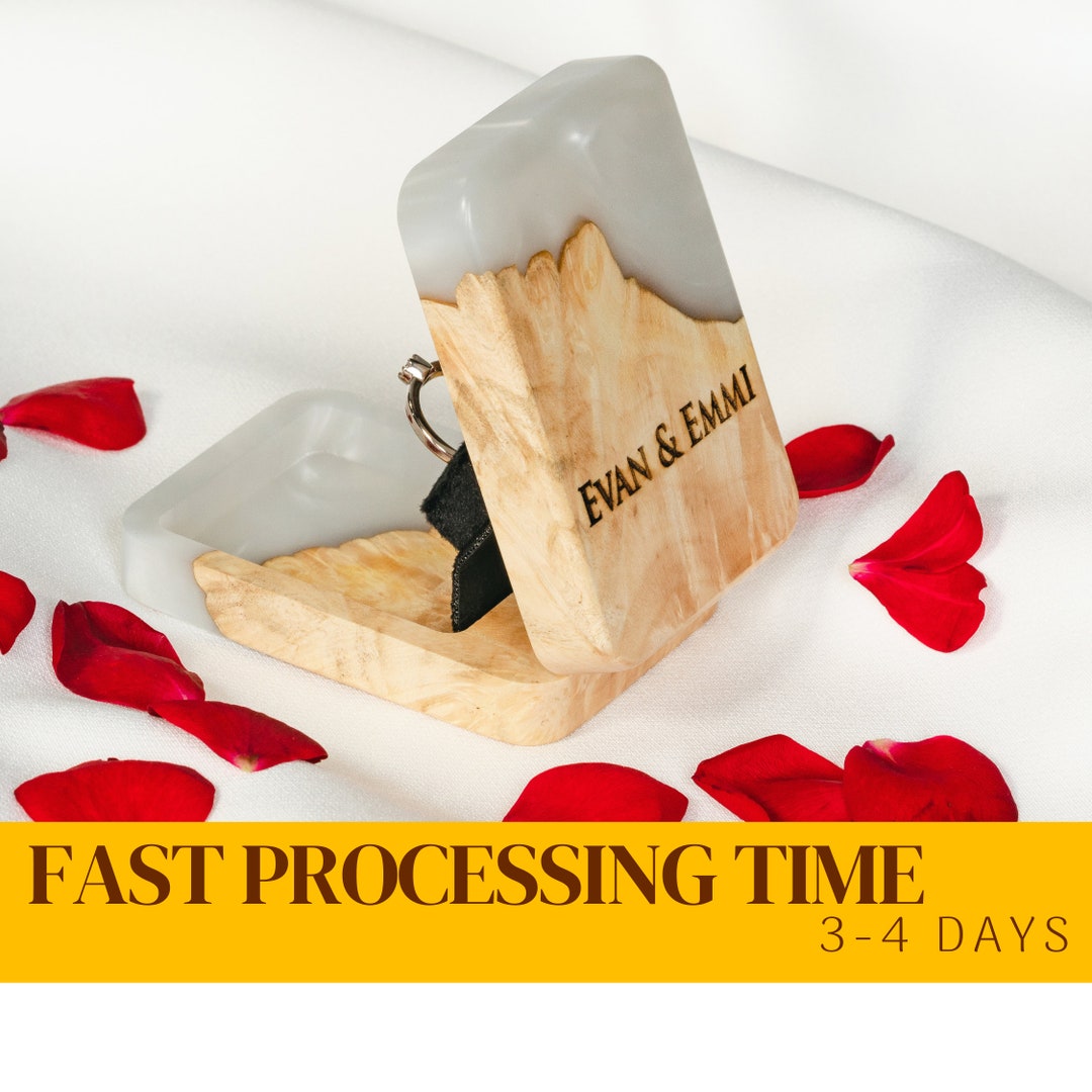 FLIP pearl Resin & Wood Engagement Ring Box Personalized. Compact ...