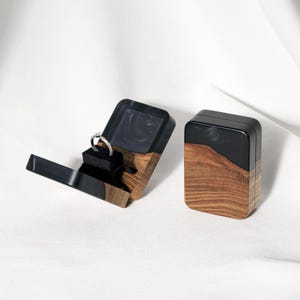 FLIP pearl Resin & Wood Engagement Ring Box Personalized. Compact ...