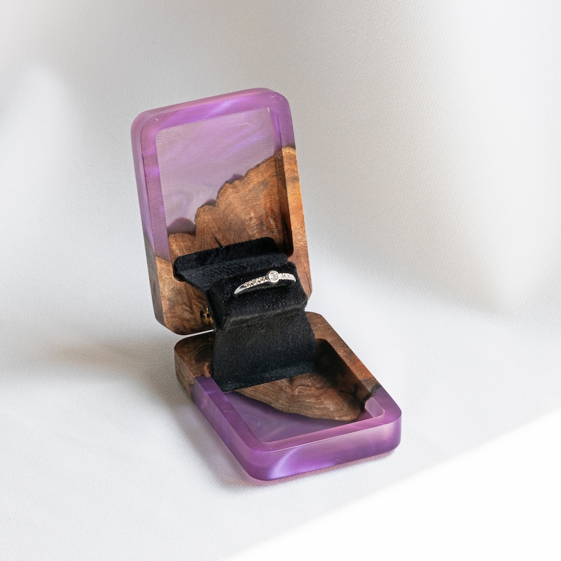 FLIP Purple Epoxy & Wood Engagement Ring Box. Compact Wooden - Etsy