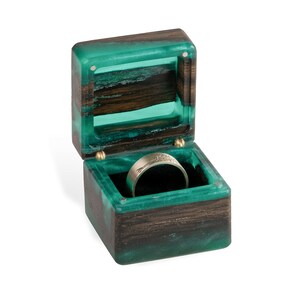 MUSE green Epoxy Resin & Wood Engagement Ring Box. Wooden Jewerly Gift ...