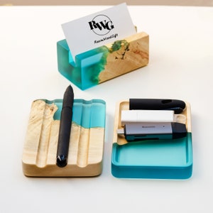 ELEMENT – office Desk Accessories for Men. Resin & Wood Desk Organizer ...