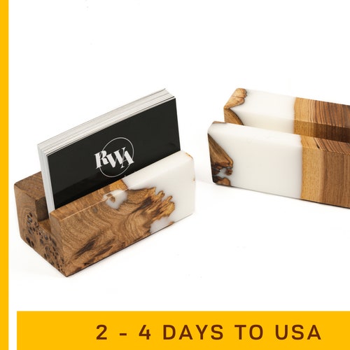 SMART White Resin & Wood Business Card Stand Cute. Unique - Etsy