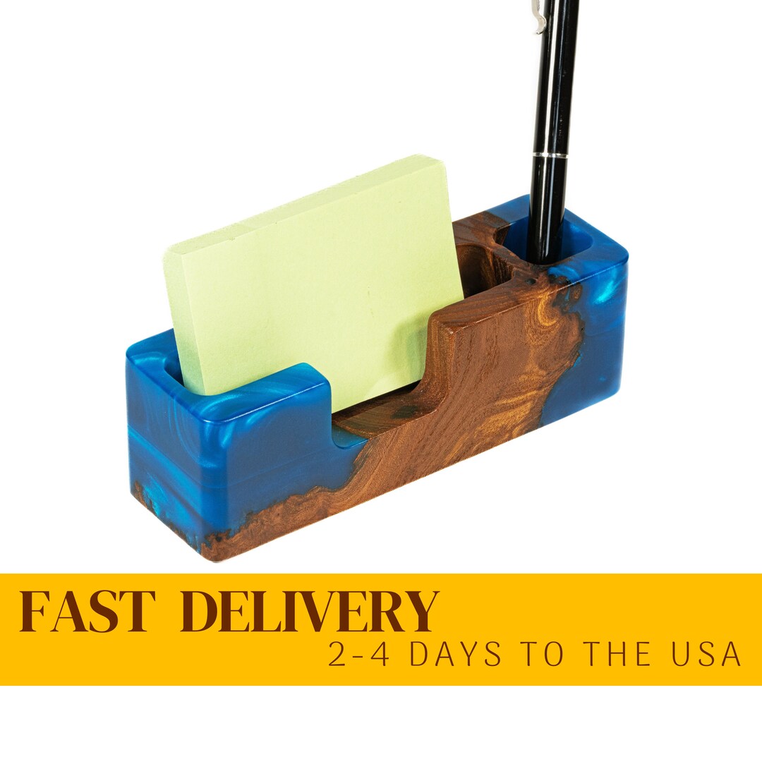 SMART Pen and Sticky Note Holder for Desk From Cobalt Blueresin & Wood ...