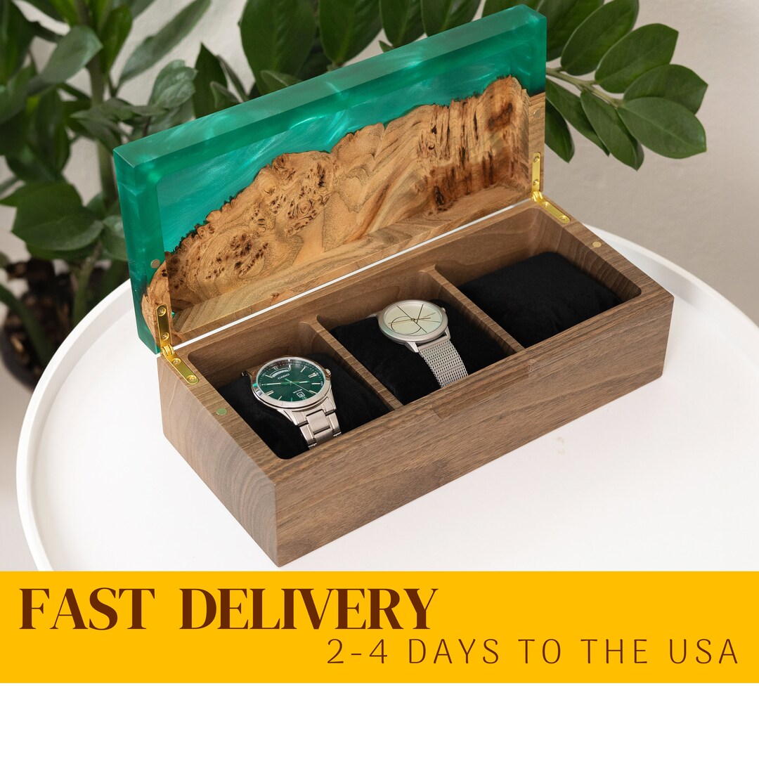 TEMPO Green Epoxy & Wood Watch Box. Authentic Mens Jewelry Box ...