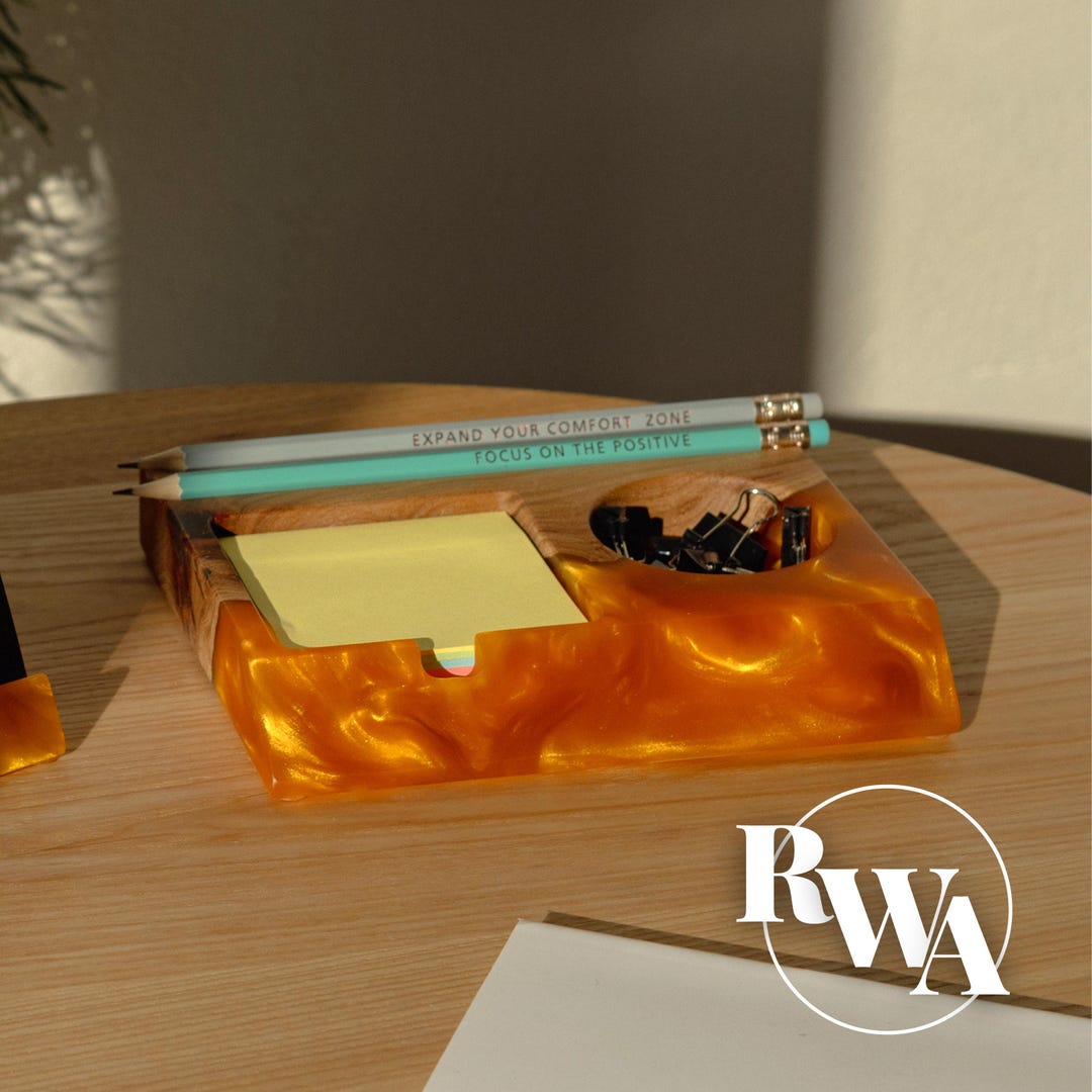 BASIC - Golden Epoxy Desk Organizer With Live Edge Wood. Employee Gifts ...