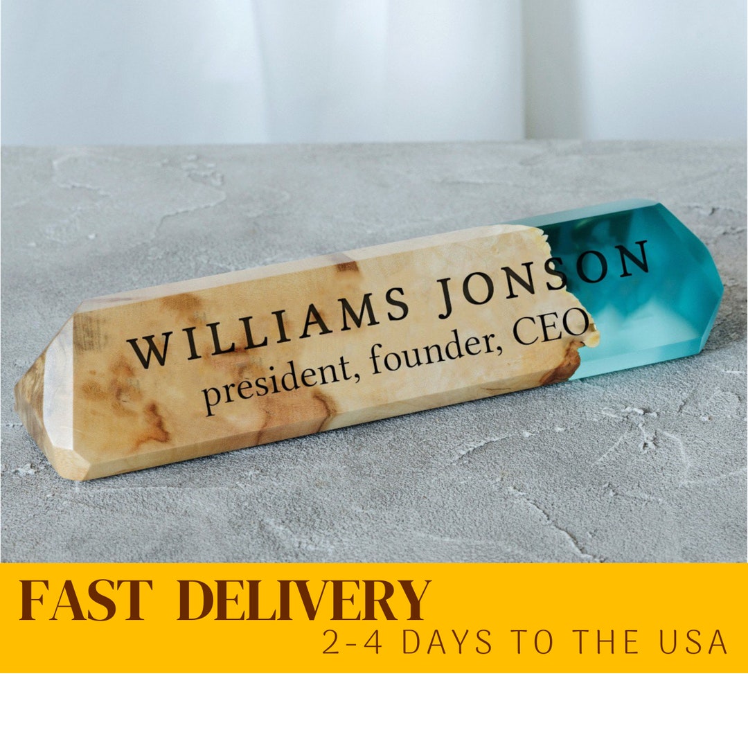 Epoxy & Wood Custom Desk Name Plate. Wooden Name Triangle Desk Plate ...