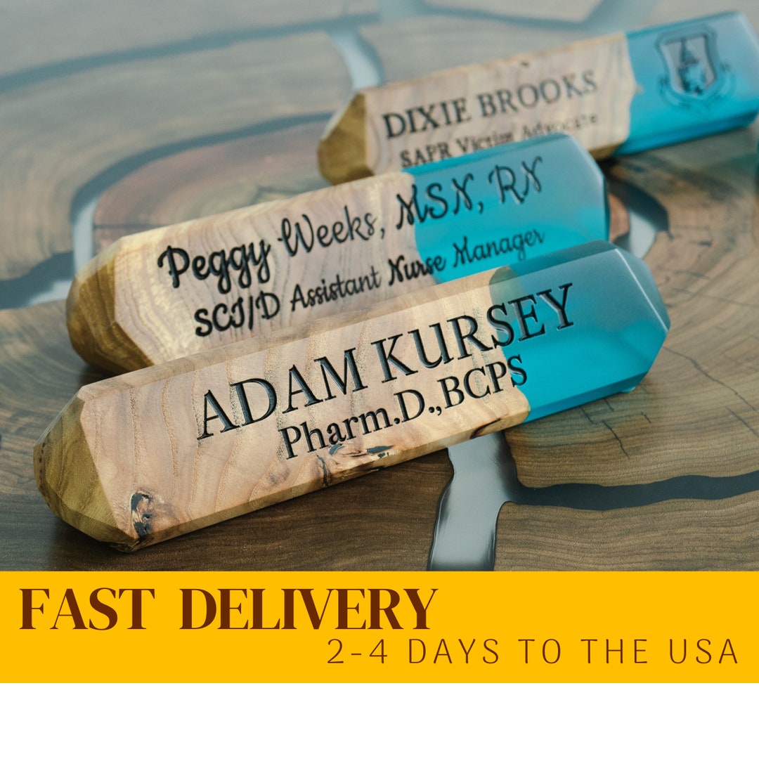 Both Side Name Plate for Desk With Logo. Personalized Resin and Wood ...