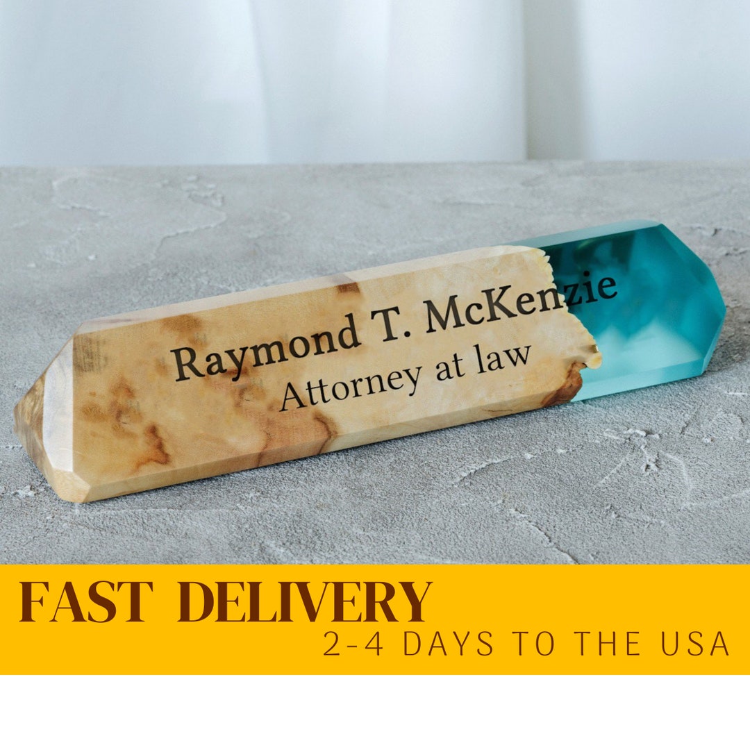 Wooden Name Sign for Desk - Personalized Attorney at Law Gift. Epoxy ...